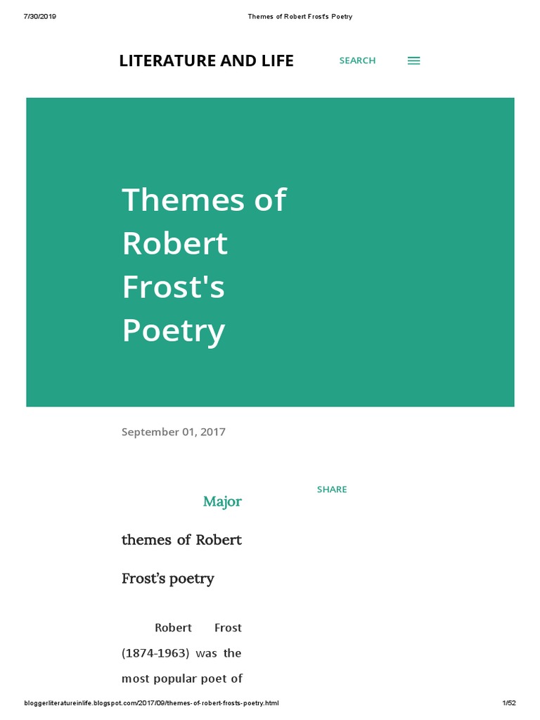 Themes of Robert Frost's Poetry | PDF | Solitude | Poetry