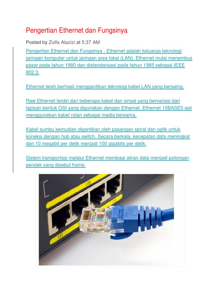 Pengertian Ethernet Dan Fungsinya | PDF