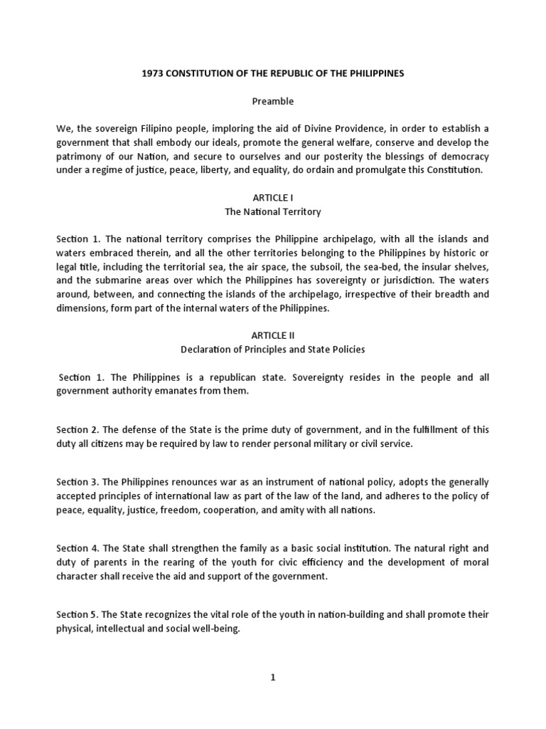 1973 Constitution of The Republic of The Philippines | PDF | Supreme ...