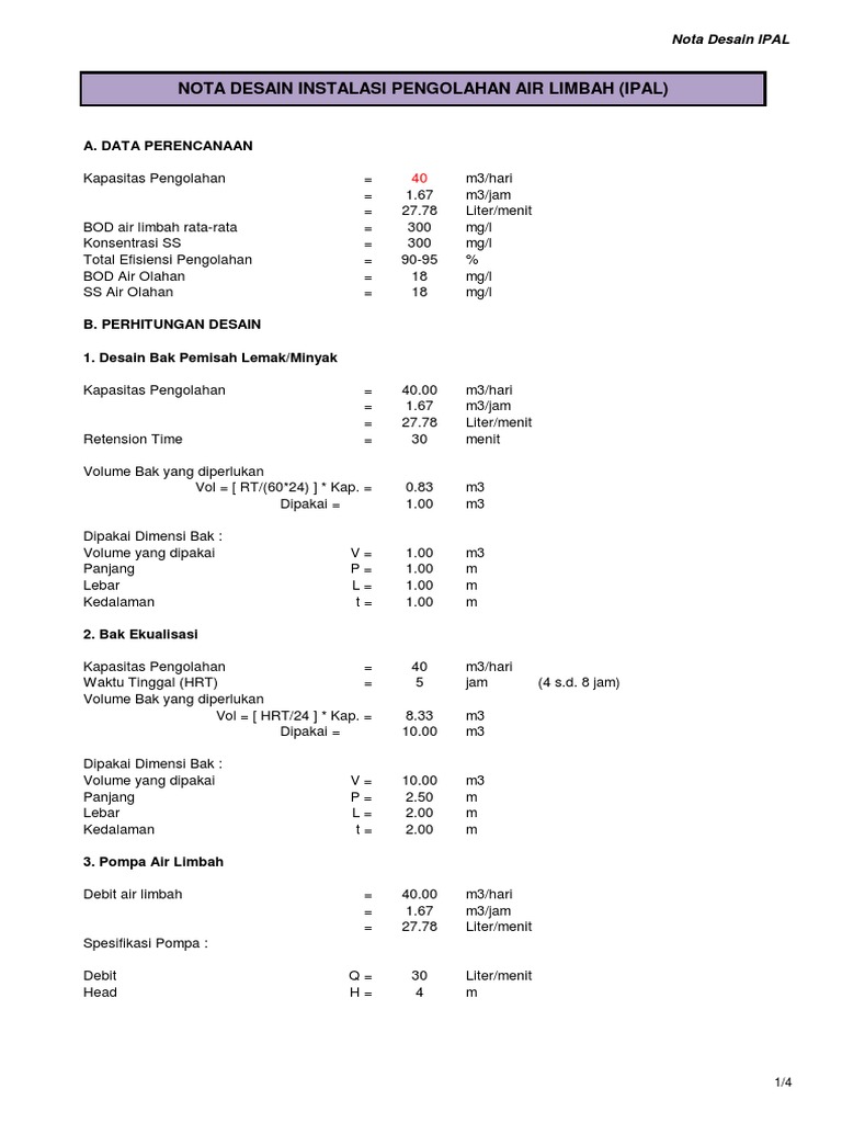 Nota Desain Ipal | PDF