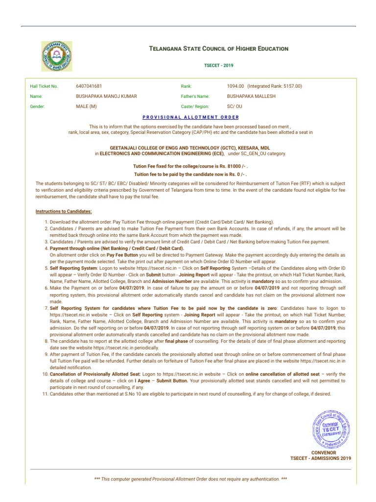 Allotment Order PDF | Download Free PDF | Payments | Fee