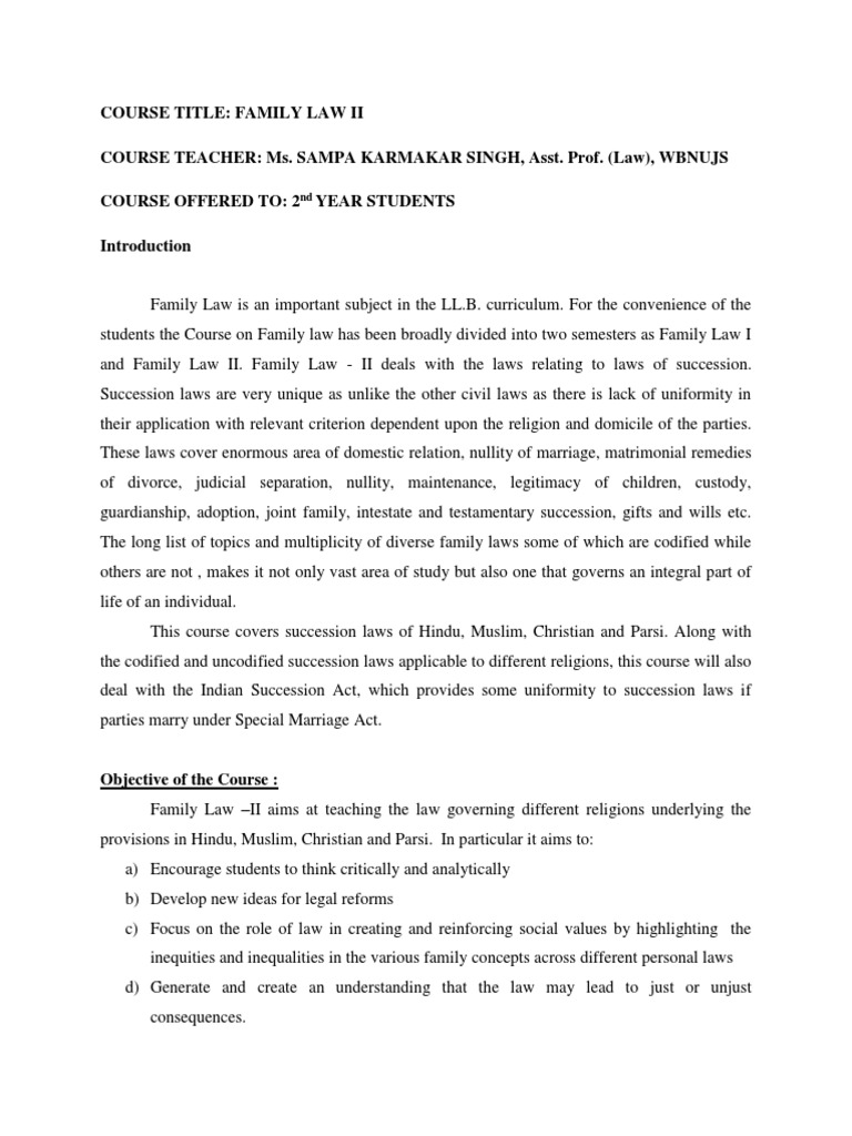 Family Law LL Course Outline | Download Free PDF | Inheritance | Marriage