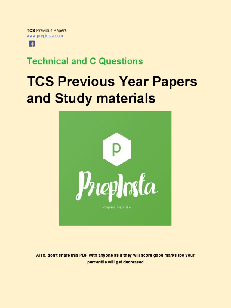 TCS Previous Year C Technical Questions | PDF | C (Programming Language) | Class (Computer ...