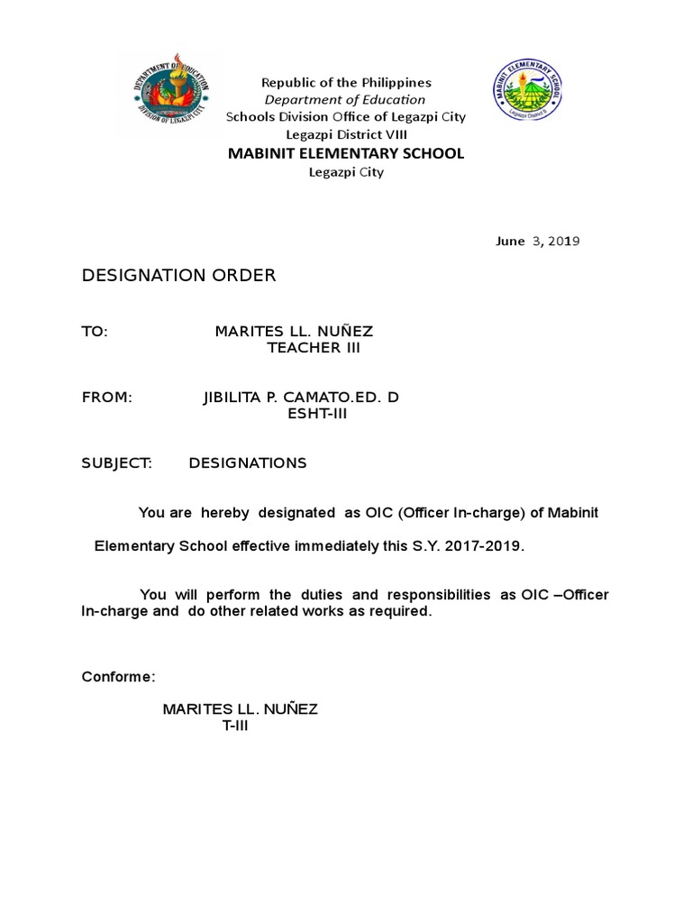 Mabinit Elementary School: Designation Order | PDF