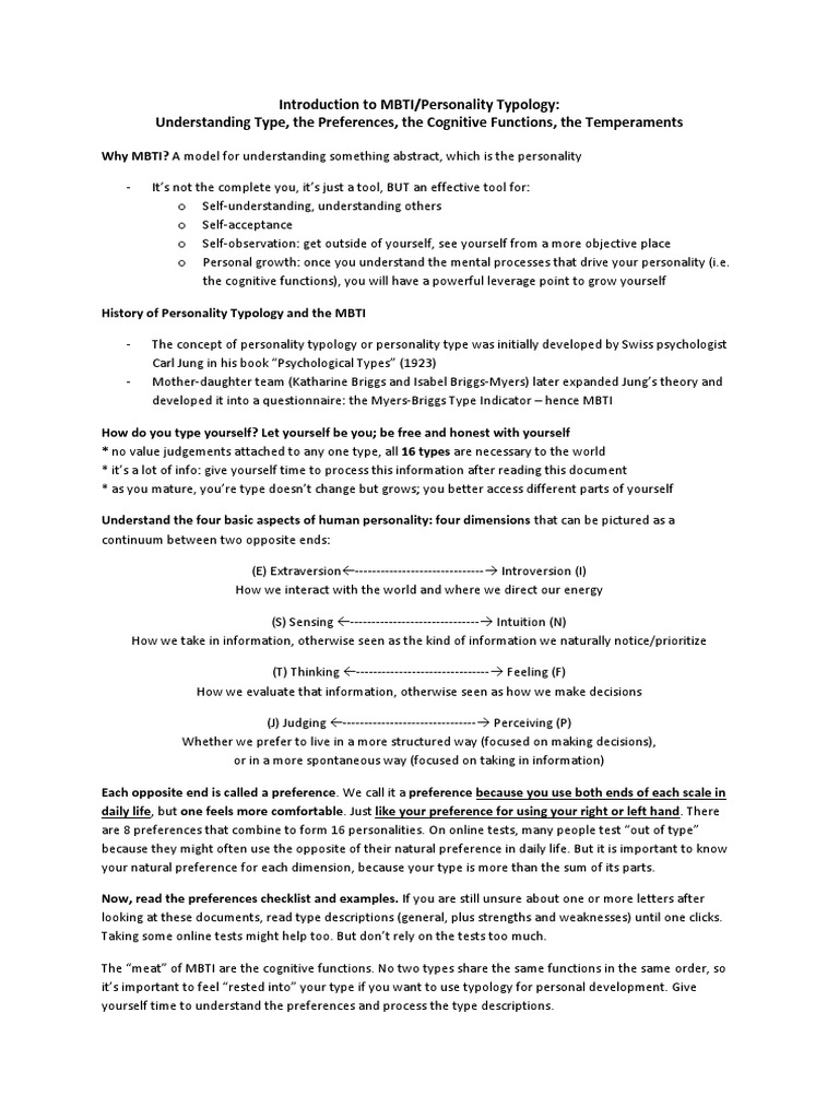 Understanding MBTI and Self-Typing | PDF | Personality Type ...