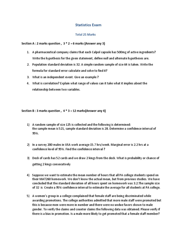 Statistics Exam Question 1 | PDF | Confidence Interval | Standard Deviation