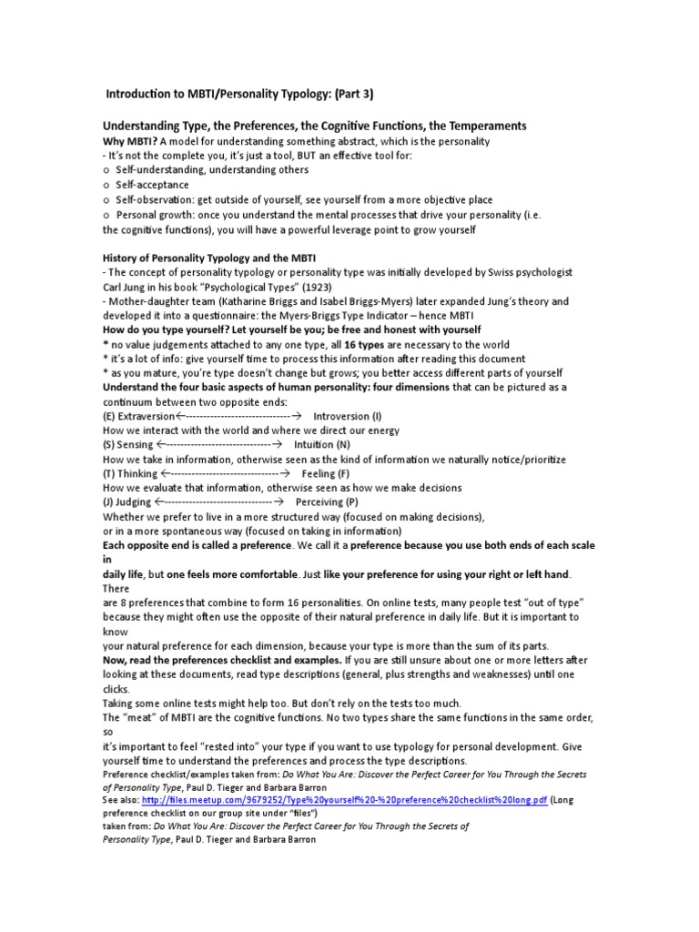 Understanding MBTI: Preferences & Functions | PDF | Personality Type ...