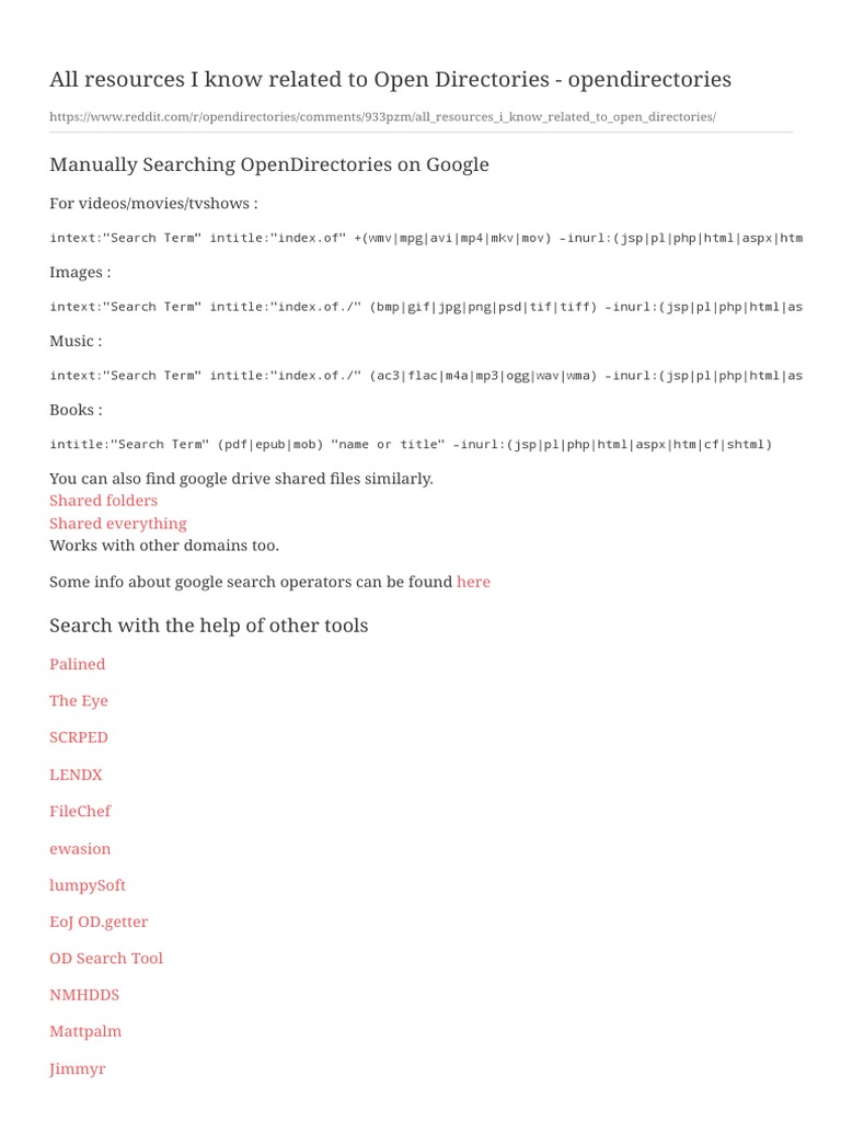 All Resources I Know Related To Open Directories - + | PDF | Websites ...