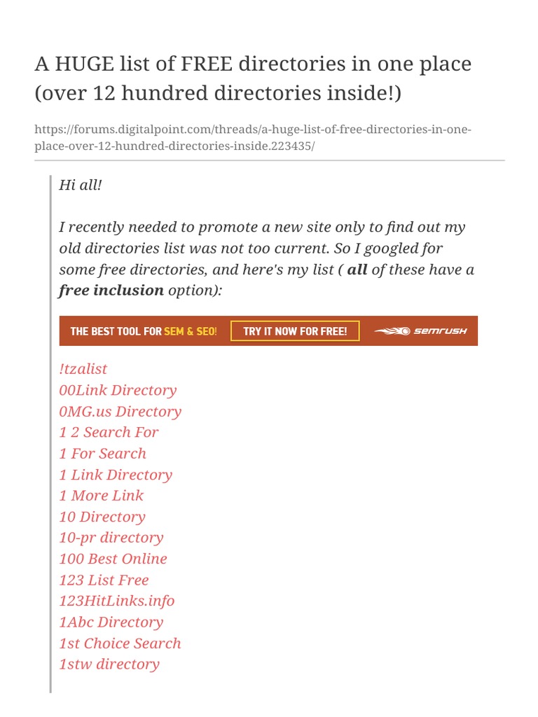 A HUGE List of FREE Directories in One Place (Over+ | PDF | Online ...