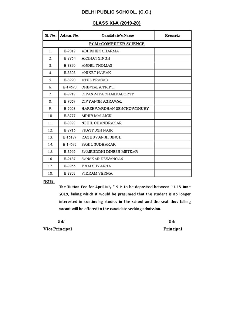 Class Xi Section Wise List 2019 | PDF | Sikhism