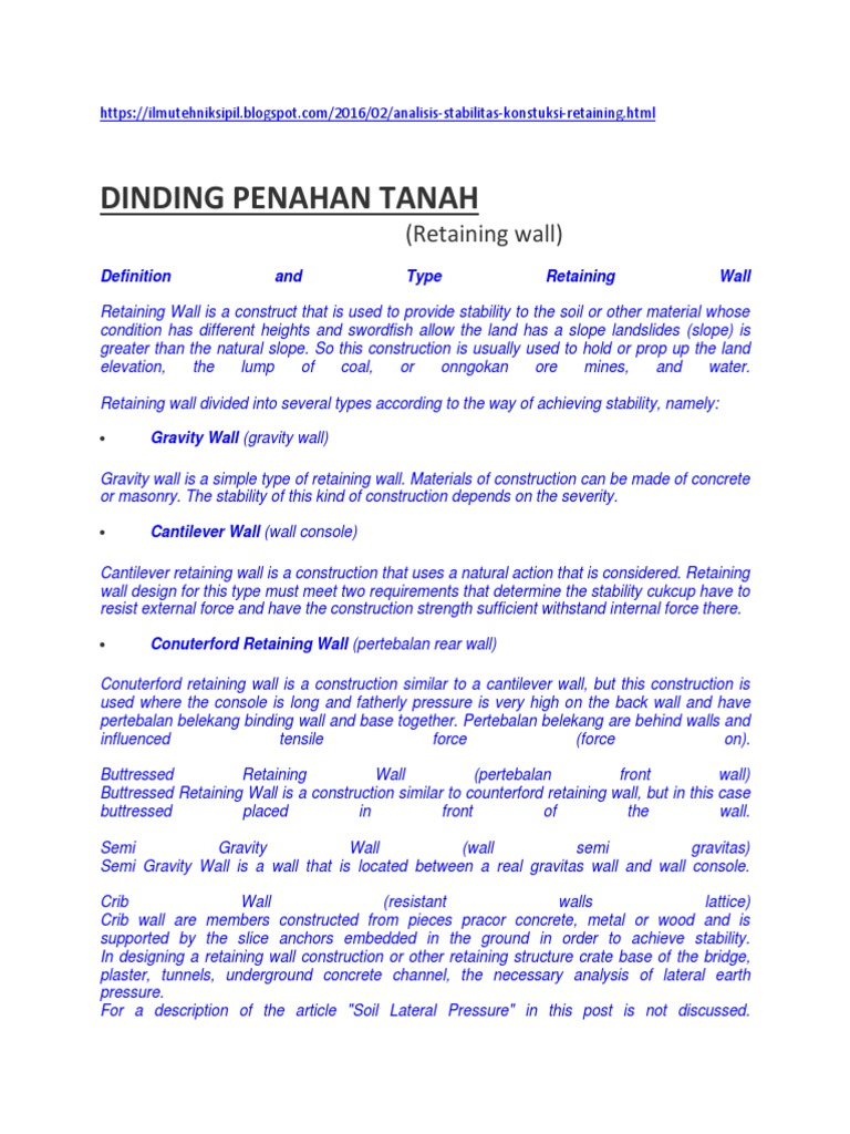 Desain dan Stabilitas Dinding Penahan Tanah | PDF | Geotechnical ...