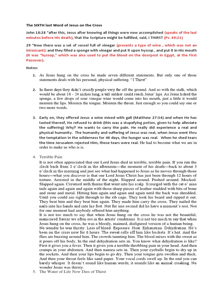 Jesus' Sixth Word: "I Thirst" | PDF | Crucifixion | Resurrection Of Jesus