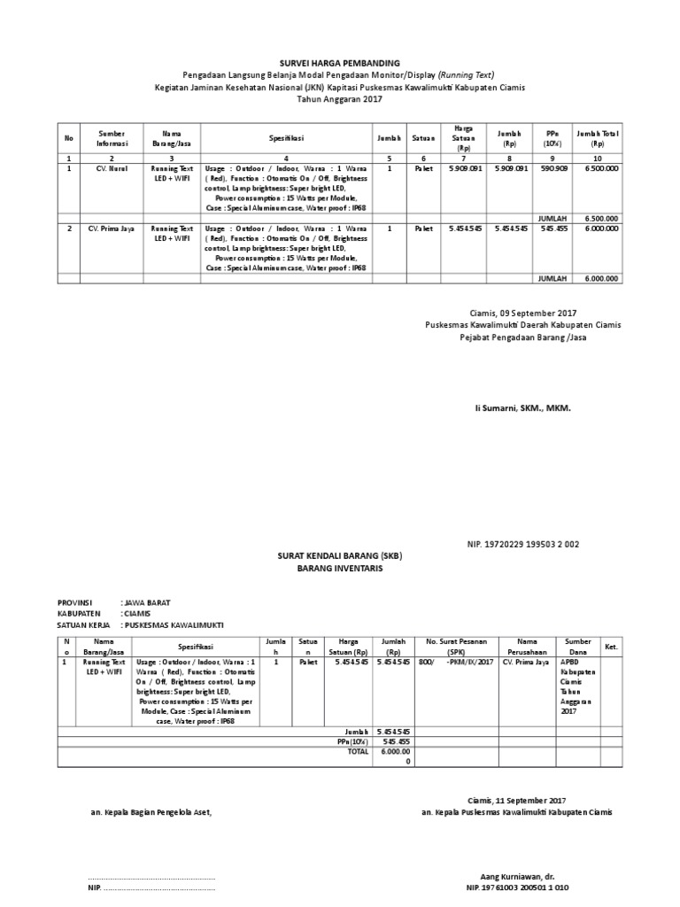 Format Survei Harga Pembanding 2017 | PDF