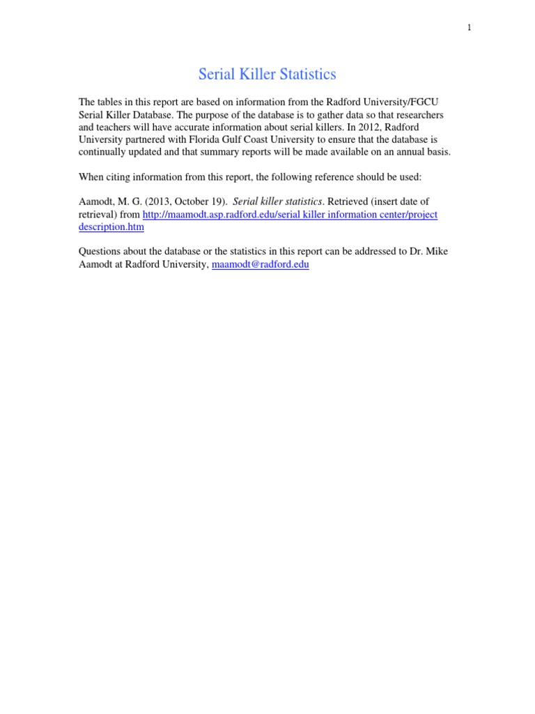 Serial Killer Statistics 19OCT2013 | PDF | Serial Killer | Race And ...