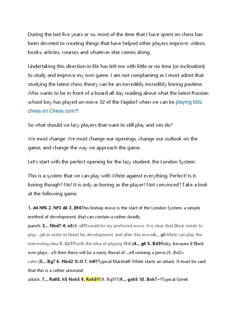 How To Play London System | PDF | Chess Openings | Game Theory