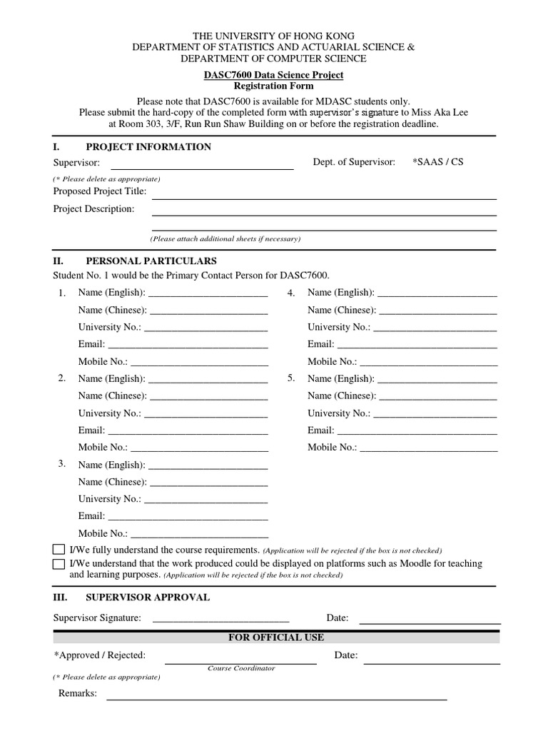 DASC7600 Data Science Project Registration Form: ( Please Delete As ...