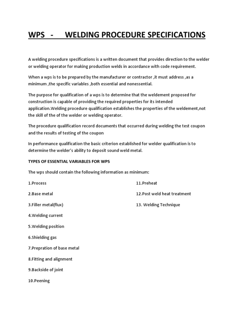 Wps - Welding Procedure Specifications | PDF