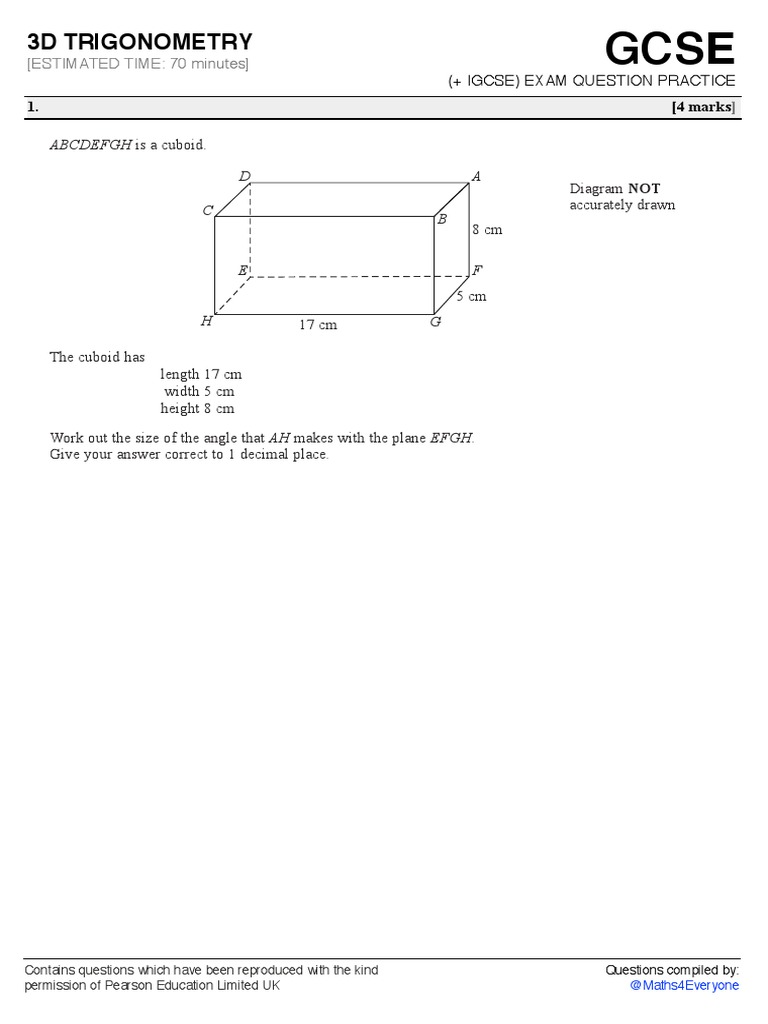 3D Trigonometry Practice for GCSE/IGCSE | PDF | Significant Figures ...