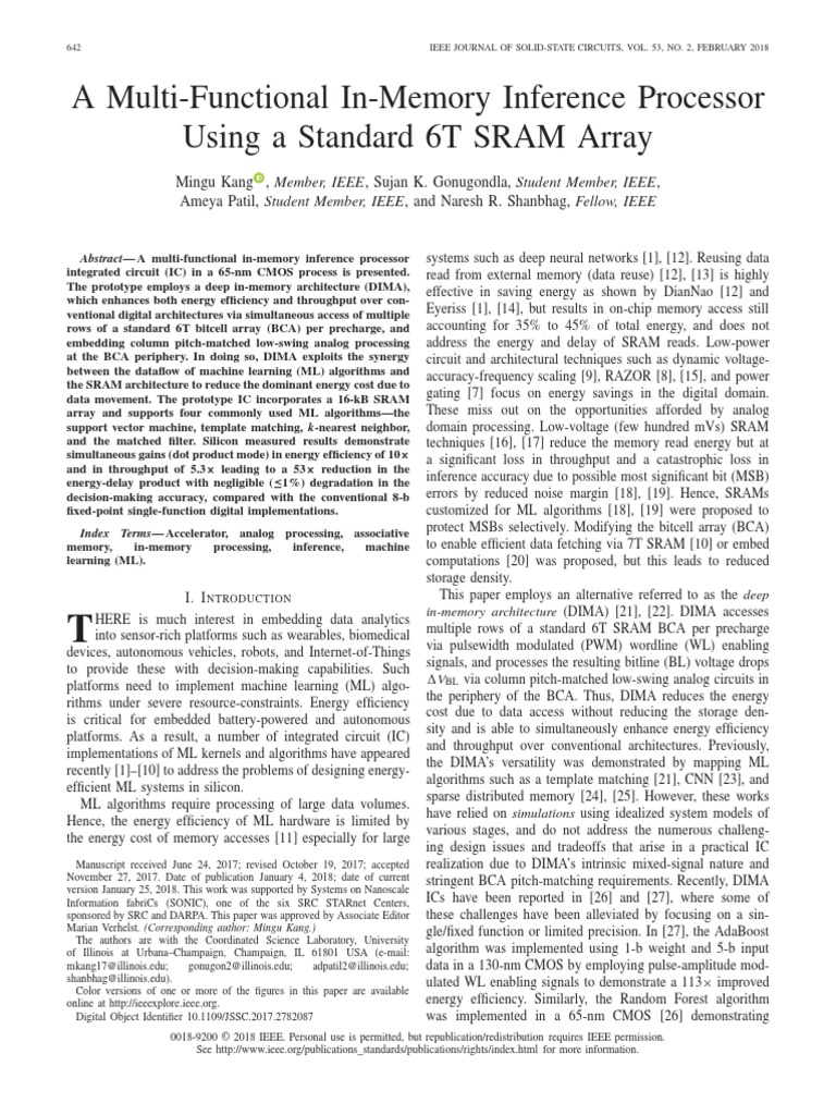 A Multi-Functional In-Memory Inference Processor Using A Standard 6T SRAM Array | PDF | Analog ...