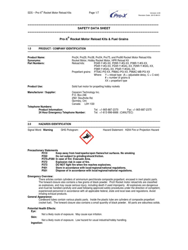 Safety Data Sheet: Revision Date. 2015-06-01 | PDF | Gunpowder | Rocket ...