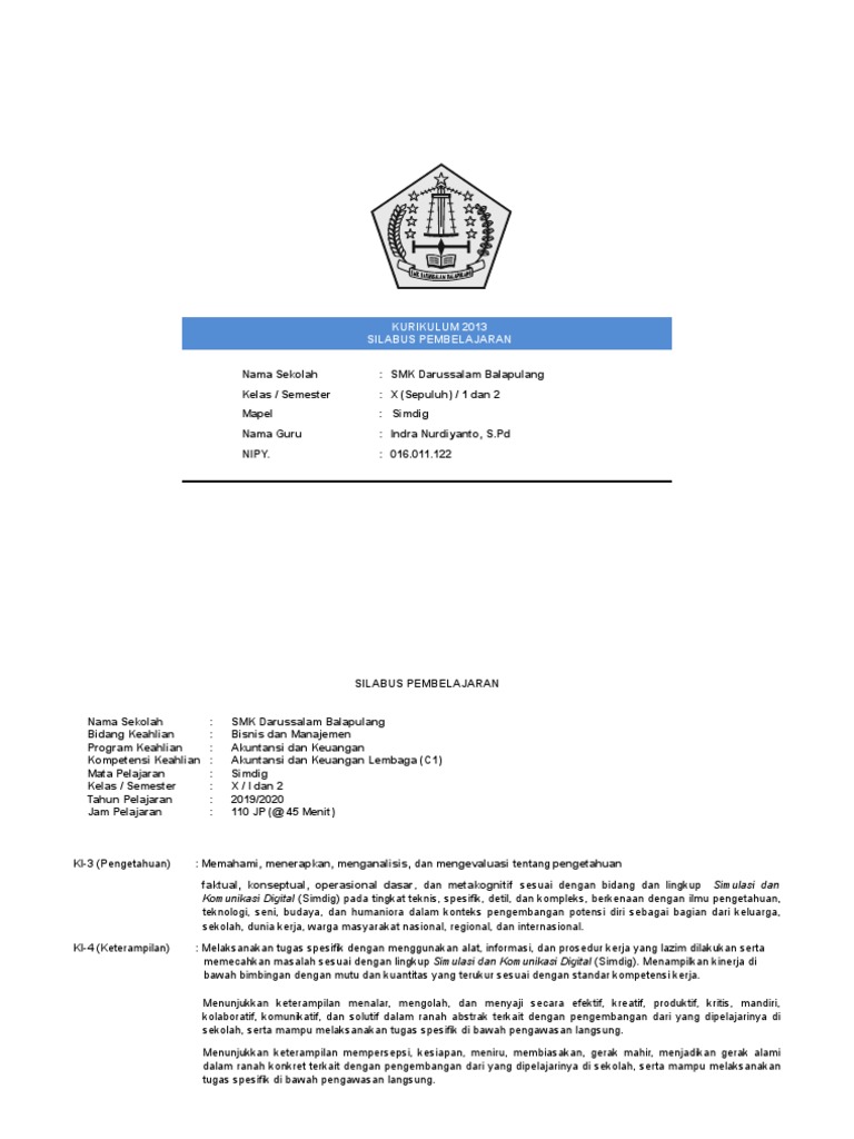 Silabus X c1 Simdig | PDF