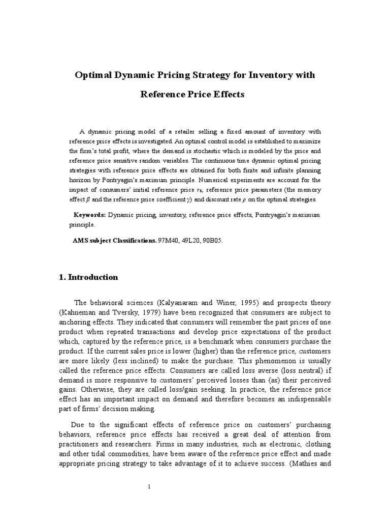 Optimal Dynamic Pricing Strategy For Inventory With Reference Price ...