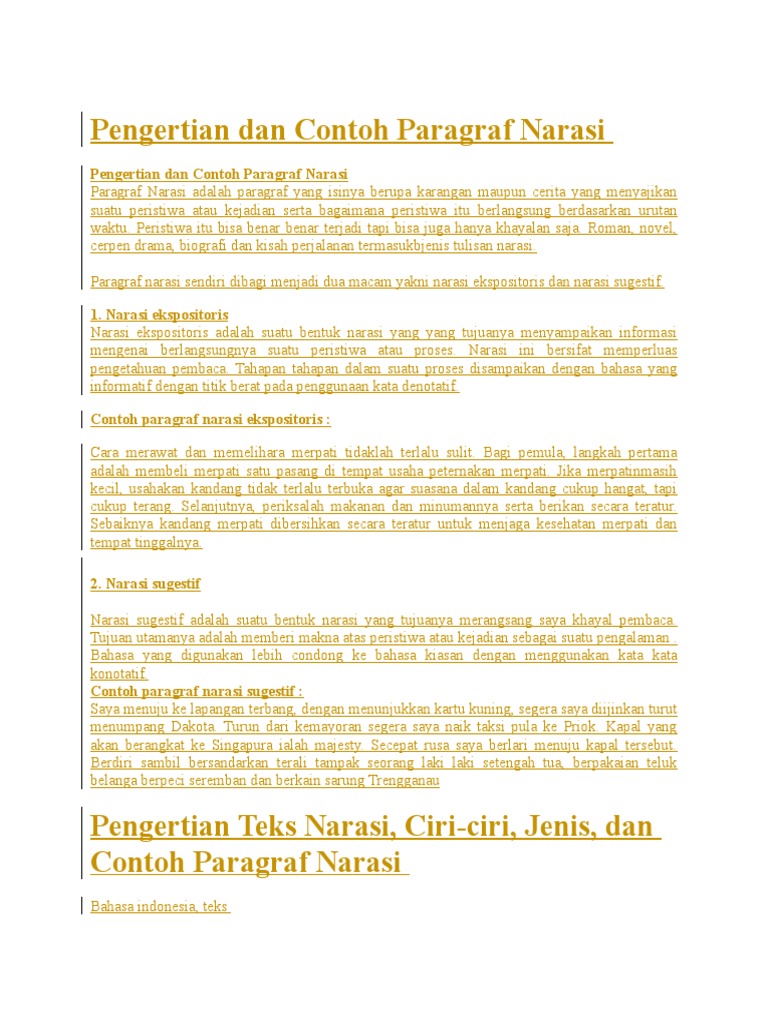 Pengertian Teks Narasi, Ciri-ciri, Jenis, dan Contoh Paragraf Narasi | PDF