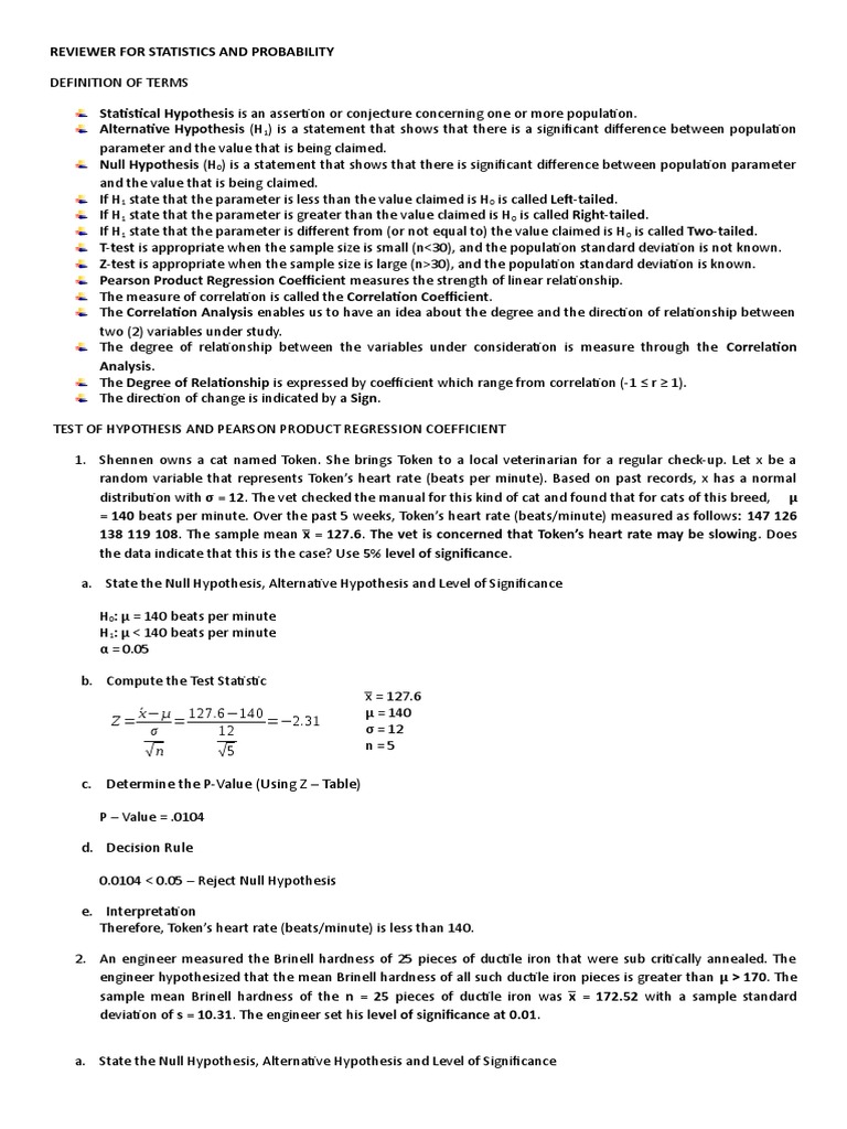 Reviewer For Statistics and Probability | PDF | Statistical ...