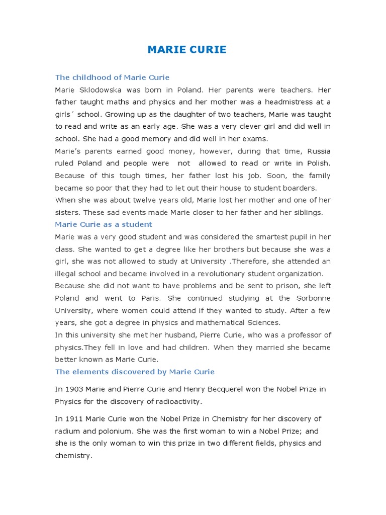 The Childhood of Marie Curie | PDF | Marie Curie | Radioactive Decay