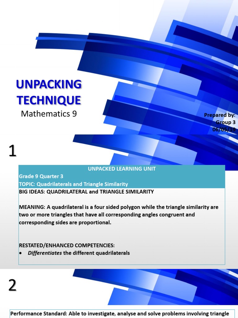 Unpacking Technique: Mathematics 9 | PDF | Triangle | Cognition