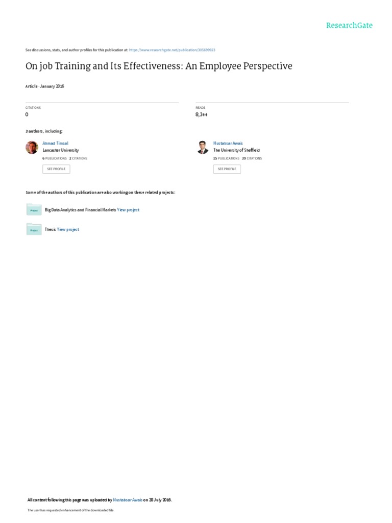 On Job Training and Its Effectiveness | PDF | Employment | Human ...