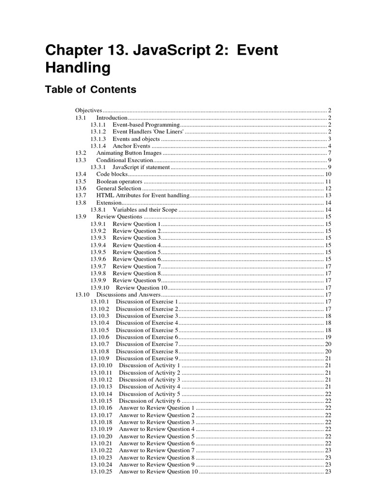 Chapter 13. Javascript 2: Event Handling: Table of Contents | PDF | Html Element | Hyperlink