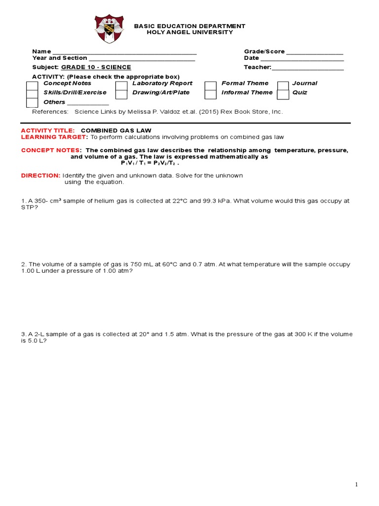 Combined Gas Law Practice Problems | PDF