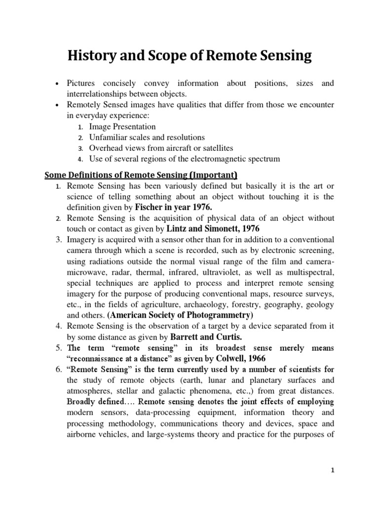 History and Development of Remote Sensing | PDF | Remote Sensing ...