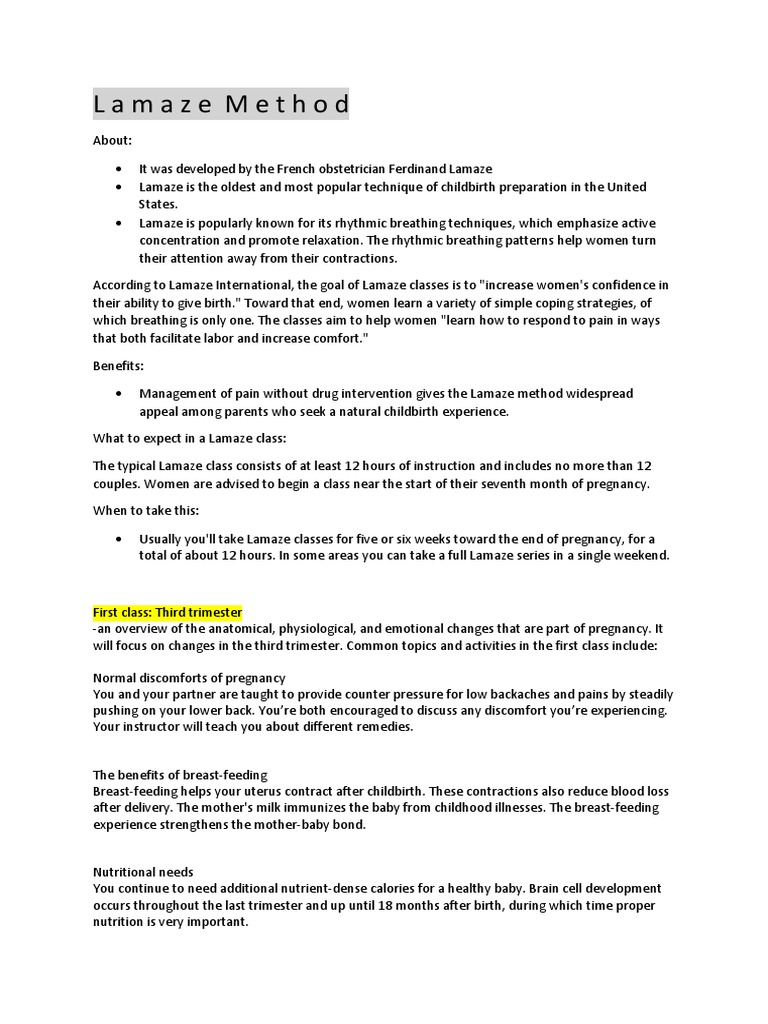 Lamaze Method | PDF | Childbirth | Relaxation (Psychology)