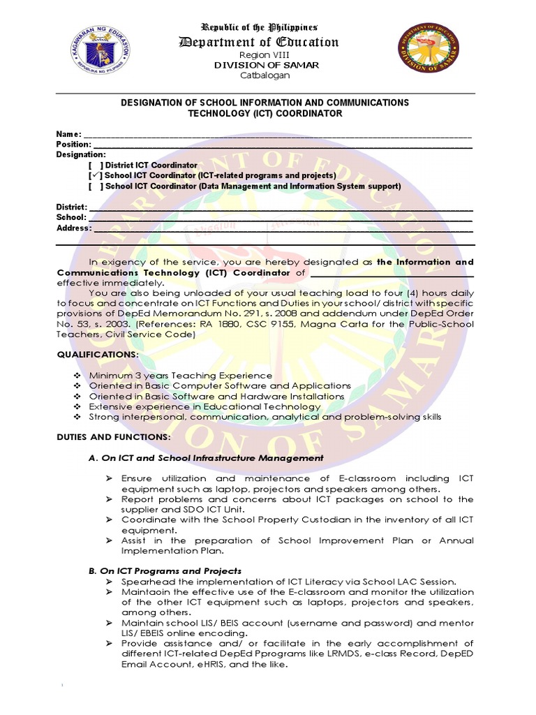 ICT Special Order 1 | PDF | Educational Technology | Information And ...
