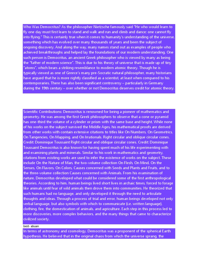 Democritus: Father of Atomic Theory | PDF | Electron | Atoms