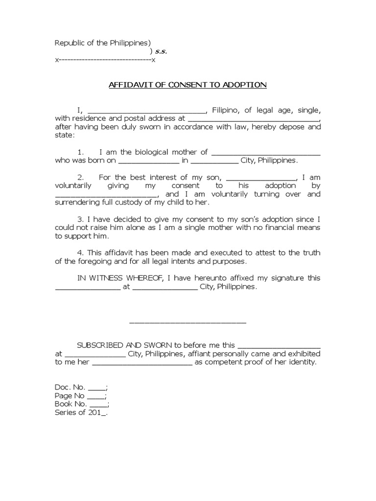 Affidavit of Consent To Adoption