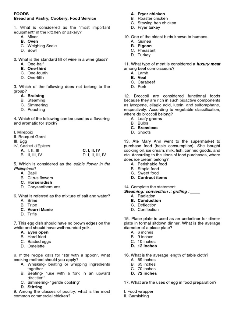 Culinary Quiz: Food Preparation Essentials | PDF | Cooking | Food And Drink