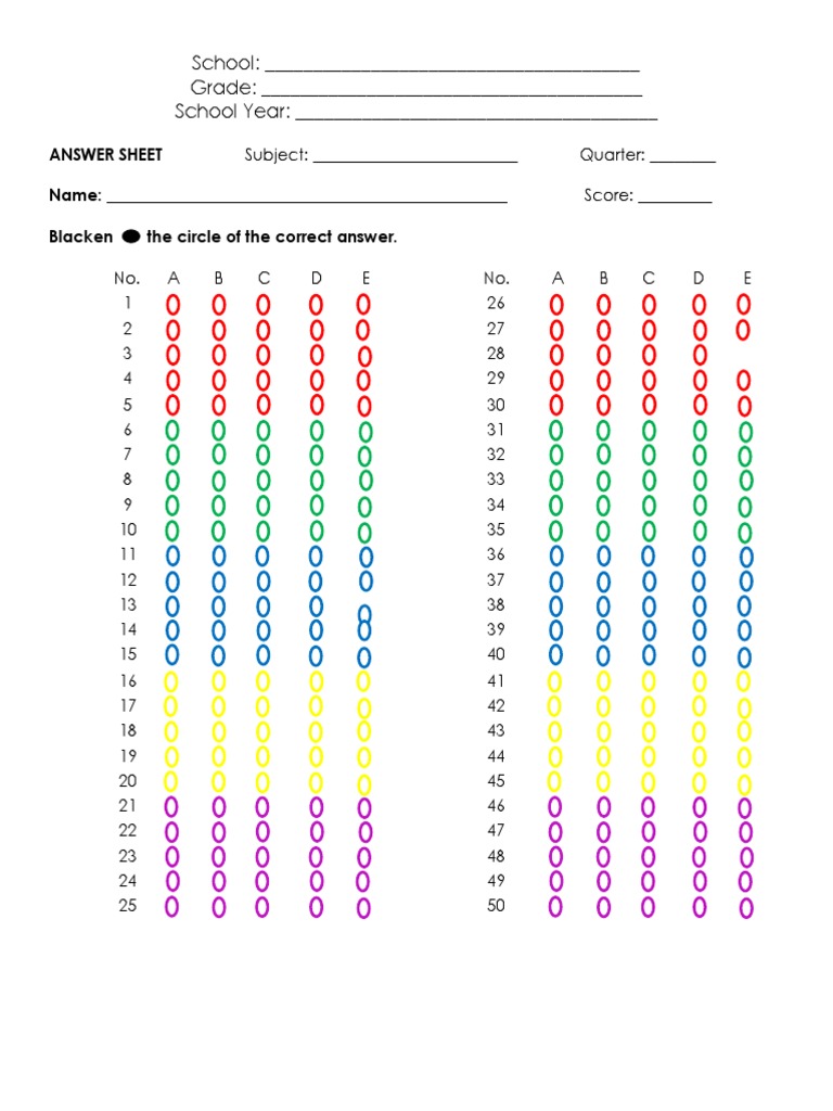 Answer Sheet Template for School Exams | PDF