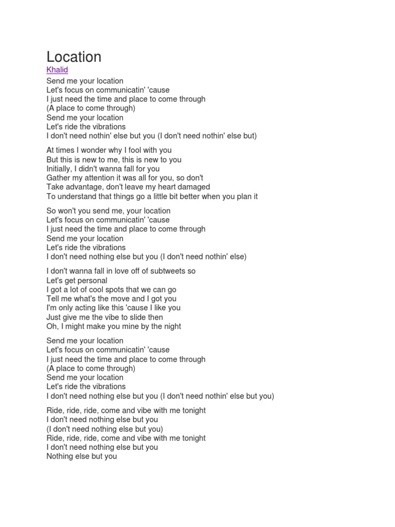 Location Lyrics | PDF