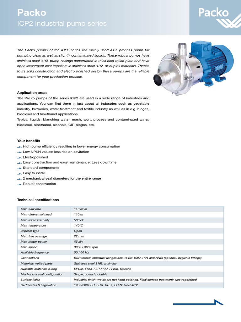 004-PA-16 Technosheet ICP2 LR | PDF | Pump | Liquids