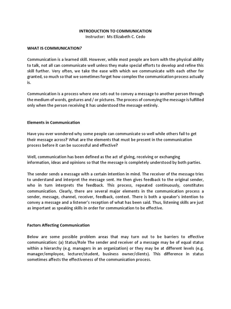 Intro To Communication | PDF | Communication | Information