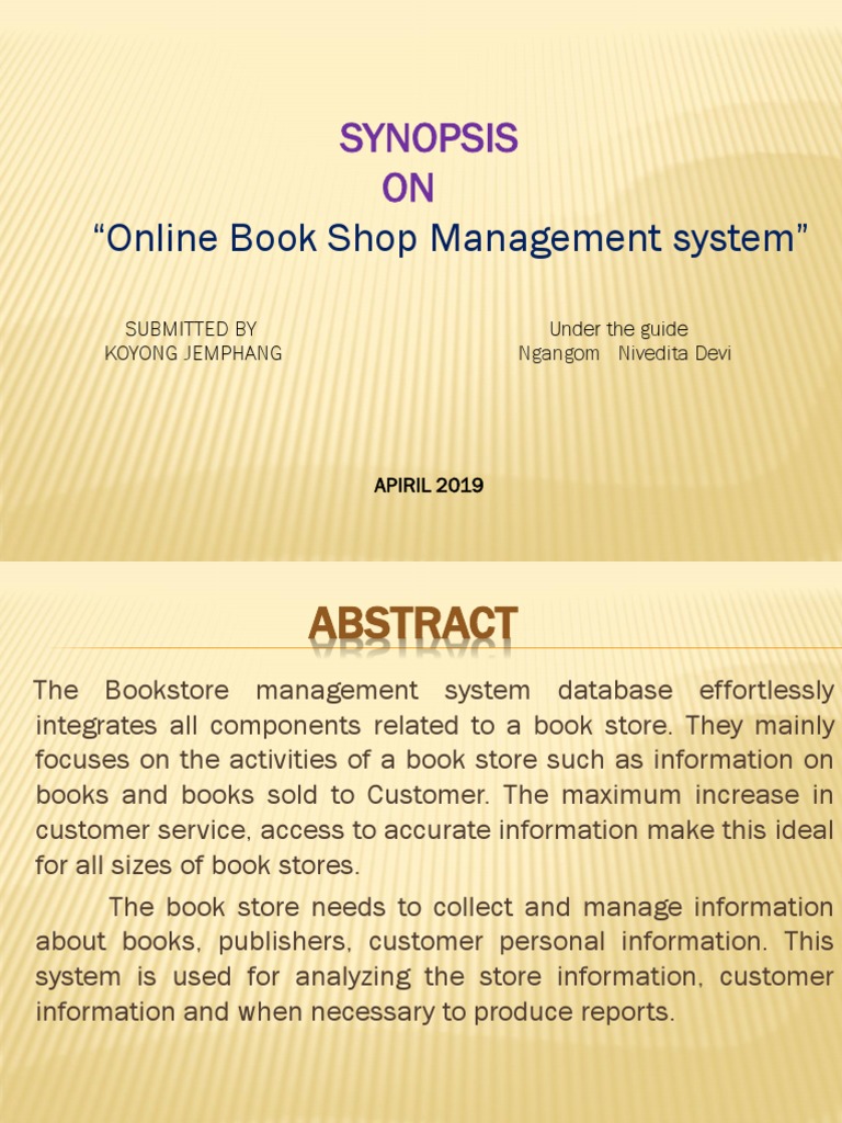Synopsis ON: "Online Book Shop Management System" | PDF | Internet | Books