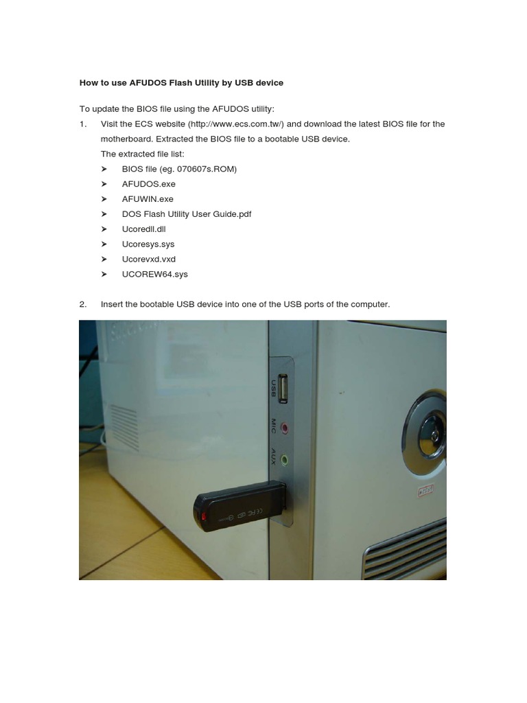 How To Use AFUDOS Flash Utility by USB Device | PDF