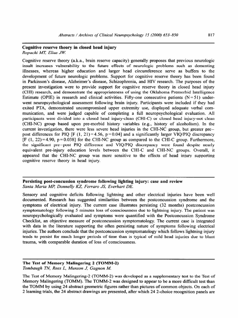 The Test of Memory Malingering 2 TOMM-2 PDF | Download Free PDF ...