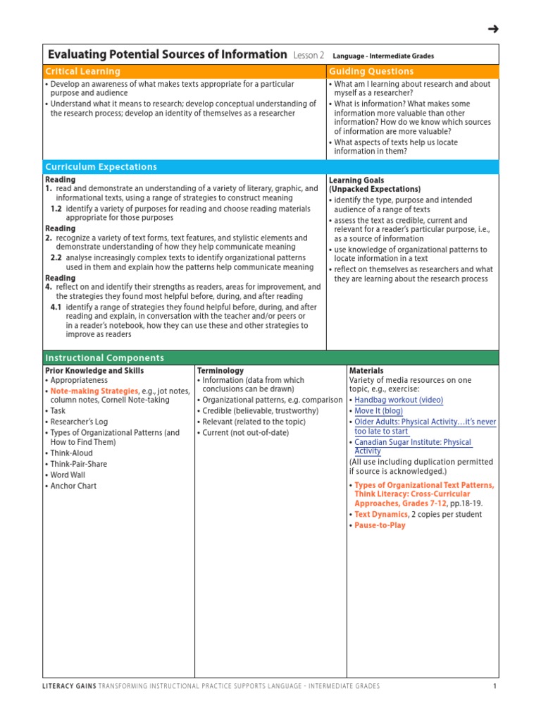 Evaluating Potential Sources of Information: Critical Learning Guiding ...