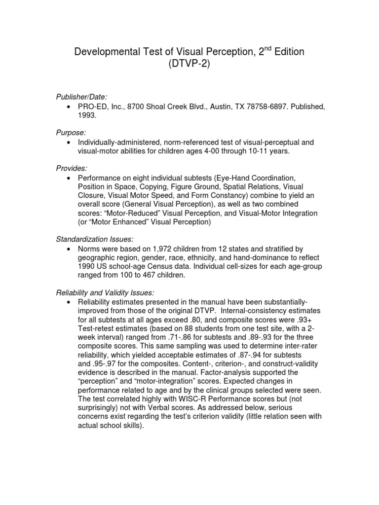 DTVP 2 | PDF | Psychological Testing | Evaluation Methods