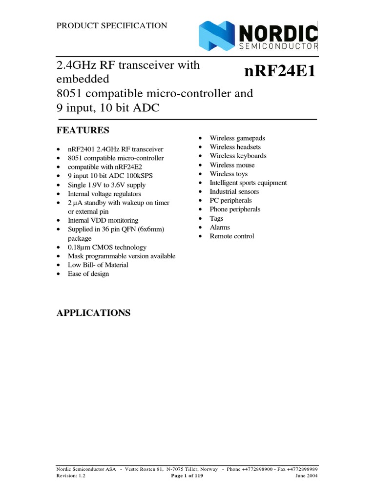 NRF 24 e 1 | PDF | Microcontroller | Analog To Digital Converter