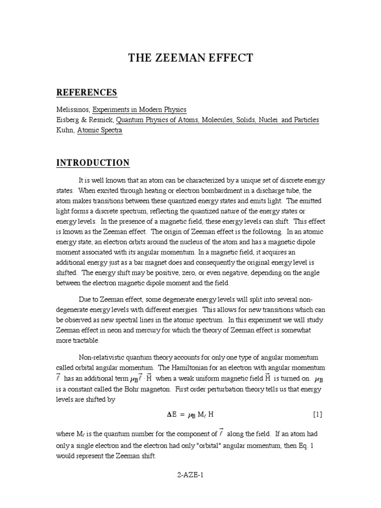 Zeeman Effect Guide PDF | PDF | Energy Level | Atomic Orbital